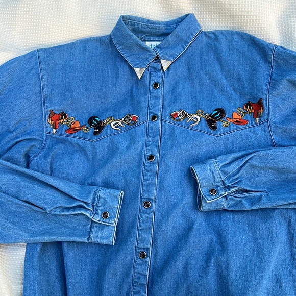 Deborah Murray | Tops | Western Cowgirl Denim Embroidered Shirt | Poshmark